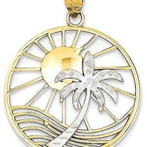 IceCarats 14K Two Tone Gold Sun Palm Tree Necklace Summer Beach Pendant Tropical Charm 26mm x 20mm Only