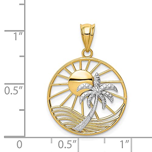 IceCarats 14K Two Tone Gold Sun Palm Tree Necklace Summer Beach Pendant Tropical Charm 26mm x 20mm Only