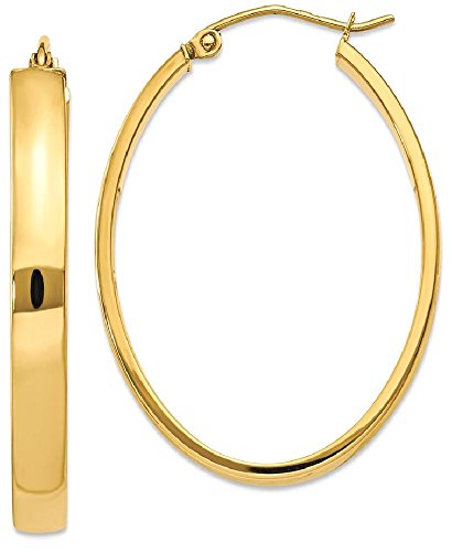 14K Yellow Gold Oval Hoop Earrings