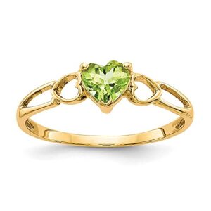 icecarats 10k yellow gold green peridot heart love ring gemstone band august birthstone jewelry size 7