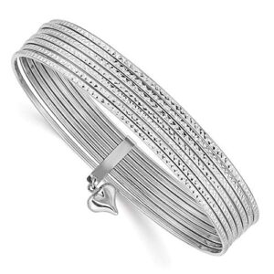 icecarats 14k white gold dangling heart love set of 7 slip on bangle bracelet