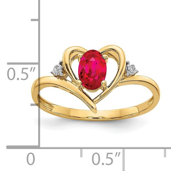 IceCarats 14K Yellow Gold Red Ruby Diamond Heart Love Ring July Birthstone Jewelry Size 7