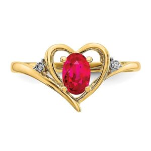 IceCarats 14K Yellow Gold Red Ruby Diamond Heart Love Ring July Birthstone Jewelry Size 7