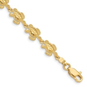 IceCarats 14K Yellow Gold Sea Turtle Chain Charm Bracelet