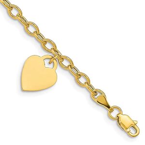 icecarats 14k yellow gold dangling heart love chain charm bracelet 7.5 inch