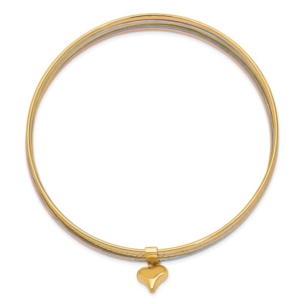 IceCarats 14K Dangling Heart Love Tri Color Gold Set of 7 Slip On Bangle Bracelet