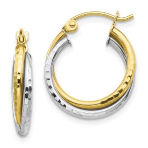 10K Two Tone Gold Twisted Hoop Earrings