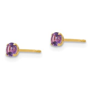 14k yellow gold round purple amethyst 3mm studs gemstone earrings february birthstone jewelry