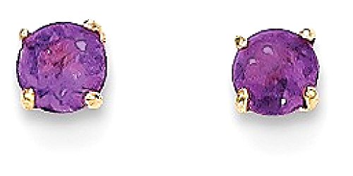 14K Yellow Gold Round Purple Amethyst 3mm Studs Gemstone Earrings February Birthstone Jewelry