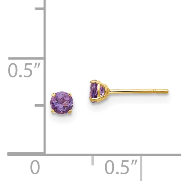 14K Yellow Gold Round Purple Amethyst 3mm Studs Gemstone Earrings February Birthstone Jewelry