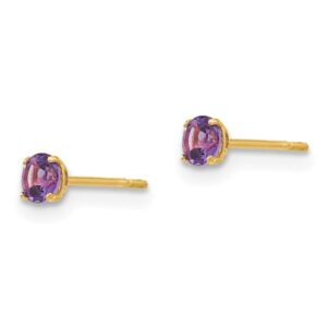 14K Yellow Gold Round Purple Amethyst 3mm Studs Gemstone Earrings February Birthstone Jewelry