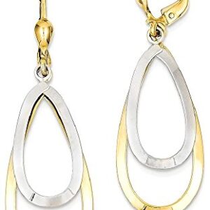 14K Two Tone Gold Oval Tear Drop Dangle Earrings