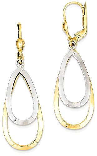 14K Two Tone Gold Oval Tear Drop Dangle Earrings