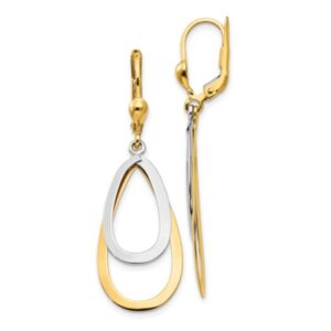 14K Two Tone Gold Oval Tear Drop Dangle Earrings