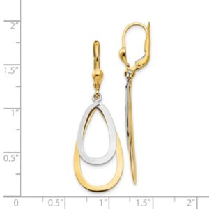 14K Two Tone Gold Oval Tear Drop Dangle Earrings