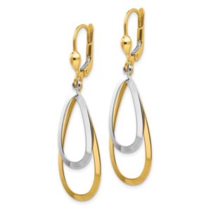 14K Two Tone Gold Oval Tear Drop Dangle Earrings