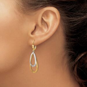 14K Two Tone Gold Oval Tear Drop Dangle Earrings