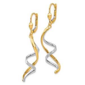 14k two tone gold spiral drop dangle earrings