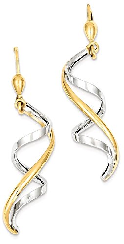 14K Two Tone Gold Spiral Drop Dangle Earrings