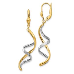 14K Two Tone Gold Spiral Drop Dangle Earrings