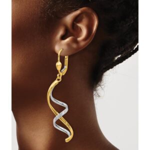 14K Two Tone Gold Spiral Drop Dangle Earrings