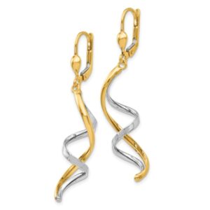 14K Two Tone Gold Spiral Drop Dangle Earrings