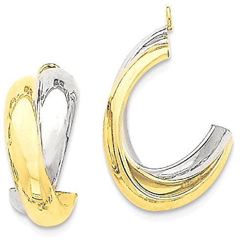 14K Two Tone Gold Double J Hoop Earring Jackets for Studs