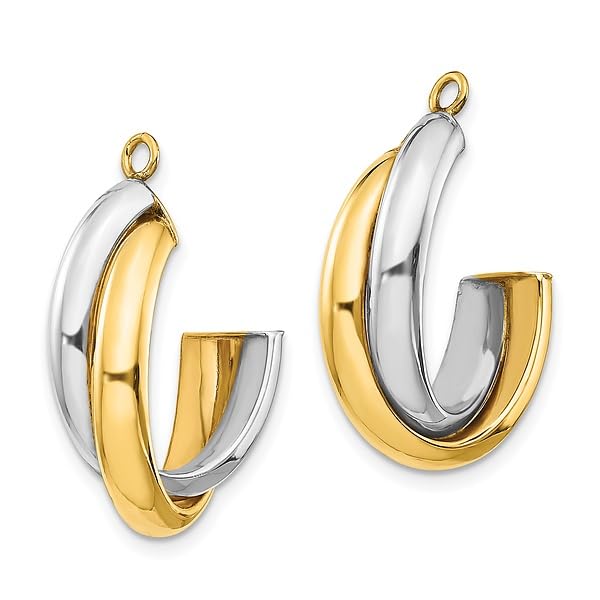 14K Two Tone Gold Double J Hoop Earring Jackets for Studs