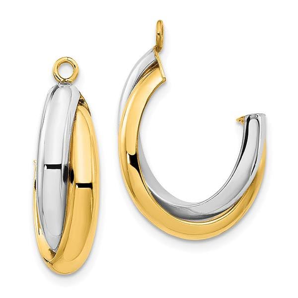 14K Two Tone Gold Double J Hoop Earring Jackets for Studs