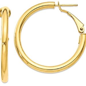 14K Yellow Gold 3x25mm Round Omega Clip Back Post Hoop Earrings