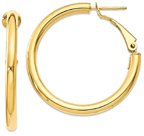 14K Yellow Gold 3x25mm Round Omega Clip Back Post Hoop Earrings