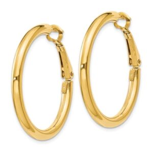 14k yellow gold 3x25mm round omega clip back post hoop earrings