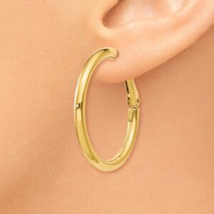 14K Yellow Gold 3x25mm Round Omega Clip Back Post Hoop Earrings