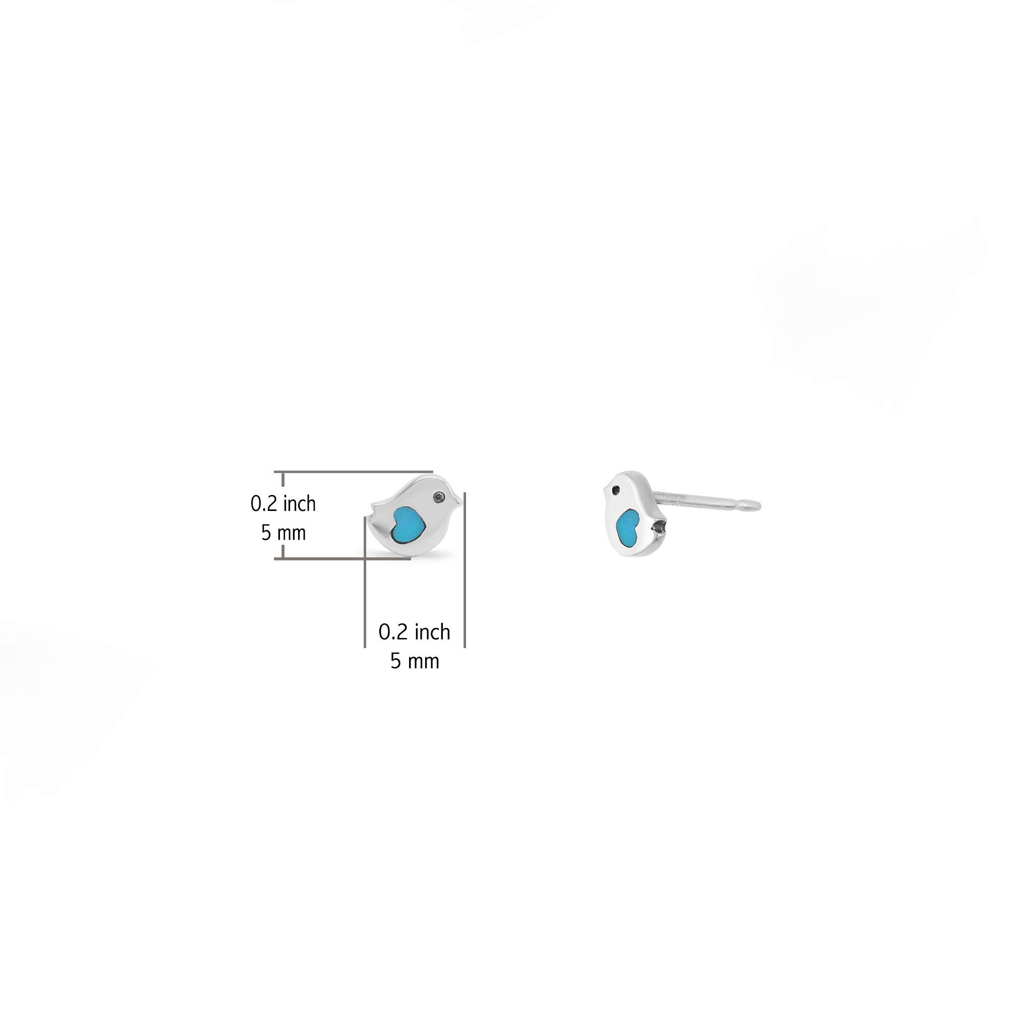 Boma Jewelry Sterling Silver Little Bird Turquoise Heart Stud Earrings