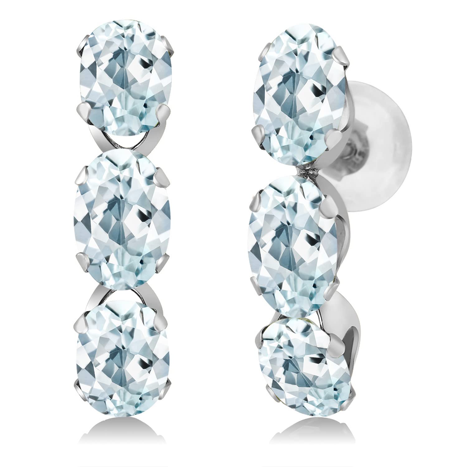 Gem Stone King 14K White Gold Sky Blue Aquamarine Hoop Earrings For Women (3.00 Cttw, Gemstone Birthstone, Oval 6X4MM)