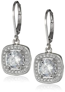 amazon collection sterling silver cubic zirconia halo set lever-back drop earrings (2.98 cttw)