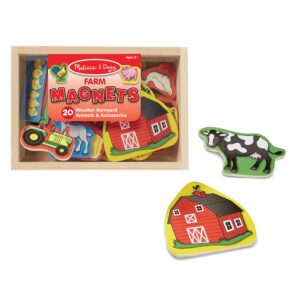 melissa & doug 20 wooden farm magnets in a box - cute barnyard animal fridge, refrigerator magnets for toddlers ages 2+