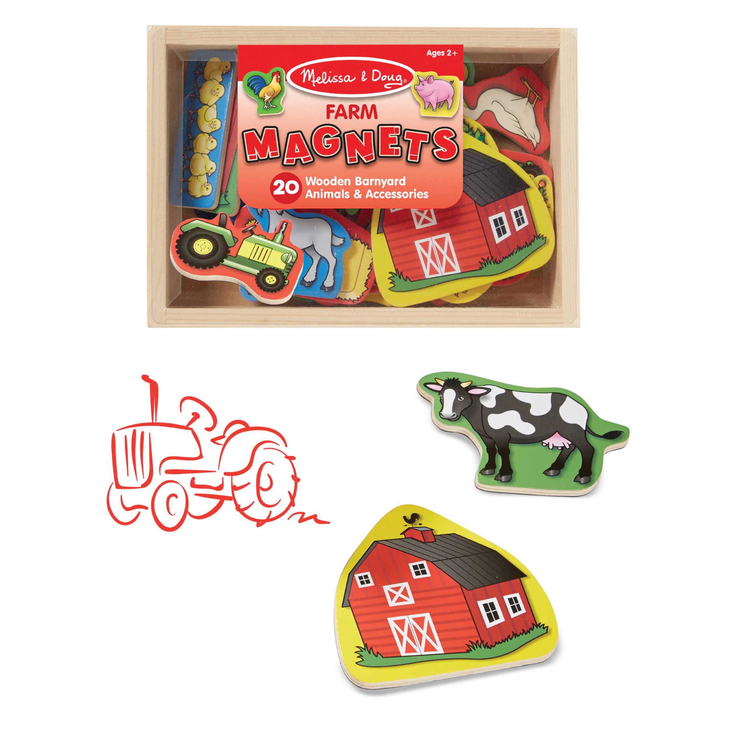 Melissa & Doug 20 Wooden Farm Magnets in a Box - Cute Barnyard Animal Fridge, Refrigerator Magnets For Toddlers Ages 2+