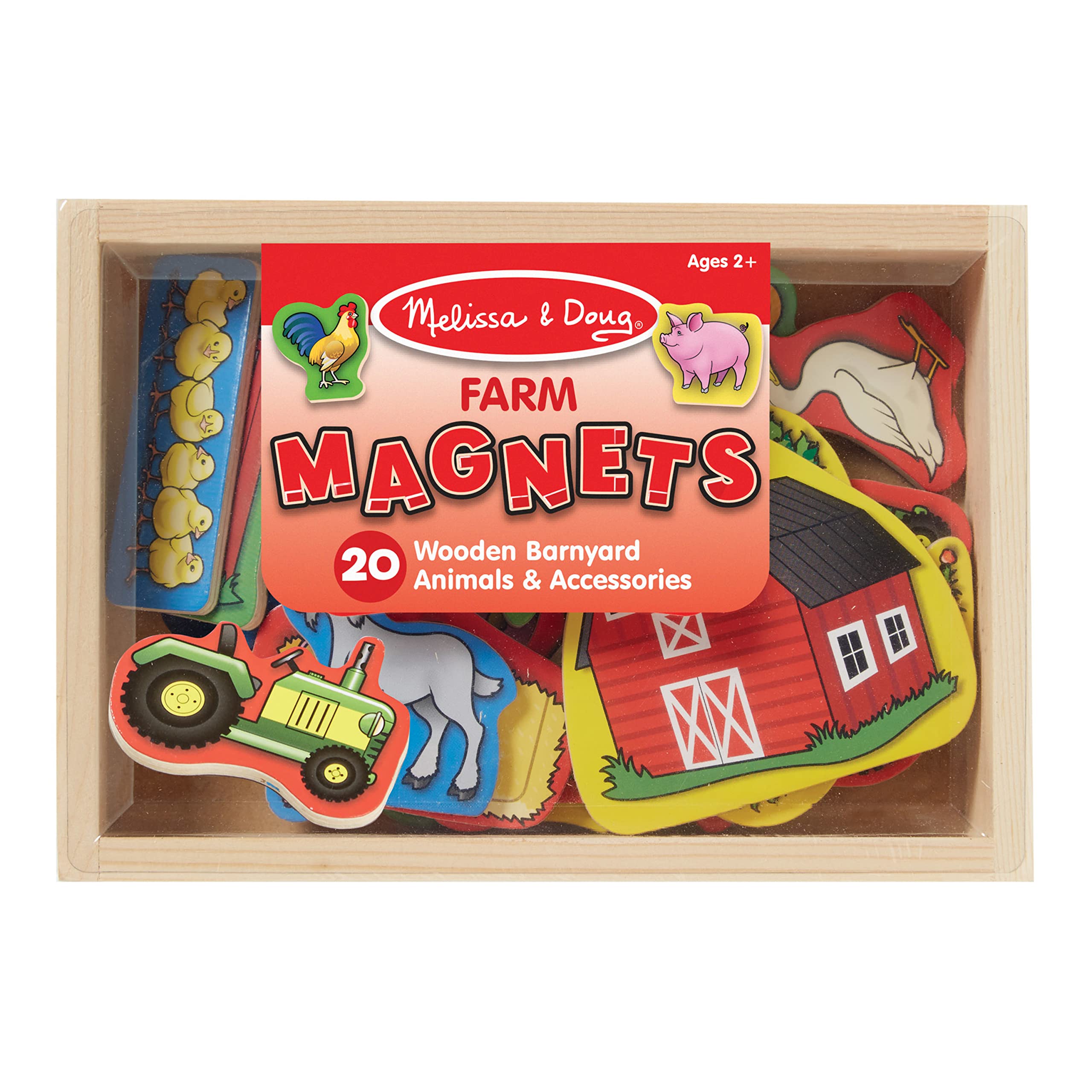 Melissa & Doug 20 Wooden Farm Magnets in a Box - Cute Barnyard Animal Fridge, Refrigerator Magnets For Toddlers Ages 2+