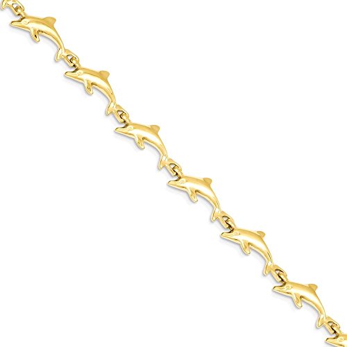 IceCarats 14K Yellow Gold Sea Dolphin Ocean Fish Beach Nautical Chain Charm Bracelet