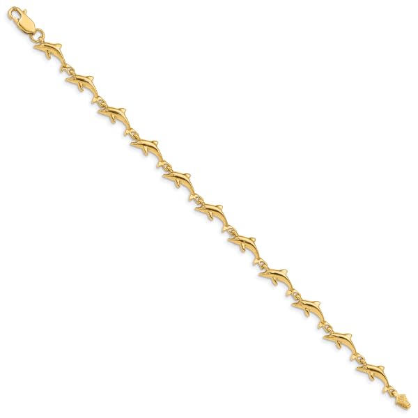 IceCarats 14K Yellow Gold Sea Dolphin Ocean Fish Beach Nautical Chain Charm Bracelet