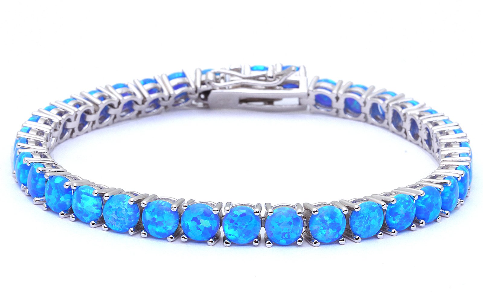 Oxford Diamond Co 14.5ct 4 Prong Blue Fire Opal .925 Sterling Silver Bracelet