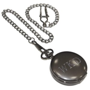 my personal memories, personalized gunmetal gray, black or silver quartz pocket watch with chain - groomsmen wedding party - engraved (gunmetal gray)