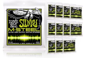 ernie ball 2921 m-steel regular slinky electric guitar strings - buy 10, get 2 free