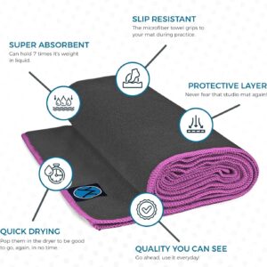 Youphoria Yoga Microfiber Towel Non-Slip Yoga Mat Towel - Hot Yoga Towel for Sweat & Grip... (Gray Towel/Pink Stitching)