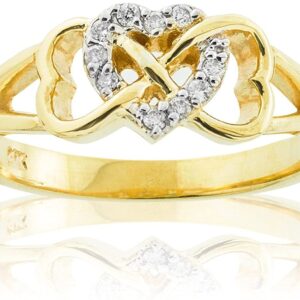 10K Yellow Gold 1/15 Cttw Diamond Accented Triple Heart Infinity Celtic Knot Band Engagement Ring (J-K Color, I1-I2 Clarity) - Size 4