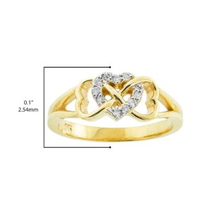 10K Yellow Gold 1/15 Cttw Diamond Accented Triple Heart Infinity Celtic Knot Band Engagement Ring (J-K Color, I1-I2 Clarity) - Size 4