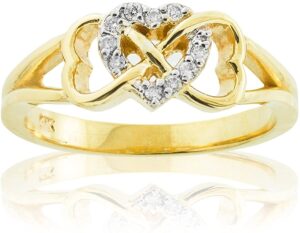 10k yellow gold 1/15 cttw diamond accented triple heart infinity celtic knot band engagement ring (j-k color, i1-i2 clarity) - size 10-3/4