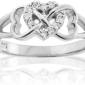 10K White Gold 1/15 Cttw Diamond Accented Triple Heart Infinity Celtic Knot Band Engagement Ring (J-K Color, I1-I2 Clarity) - Size 6