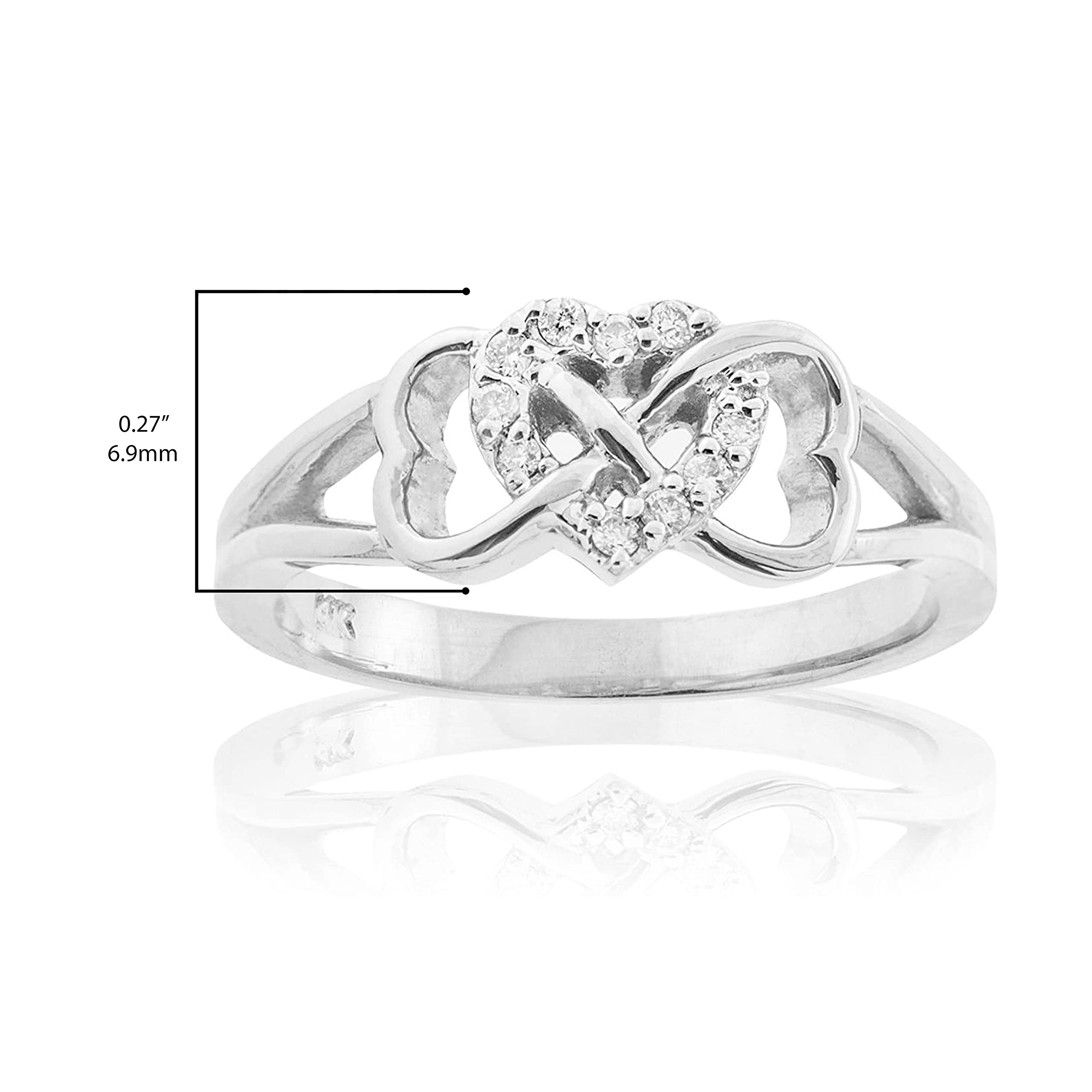 10K White Gold 1/15 Cttw Diamond Accented Triple Heart Infinity Celtic Knot Band Engagement Ring (J-K Color, I1-I2 Clarity) - Size 6